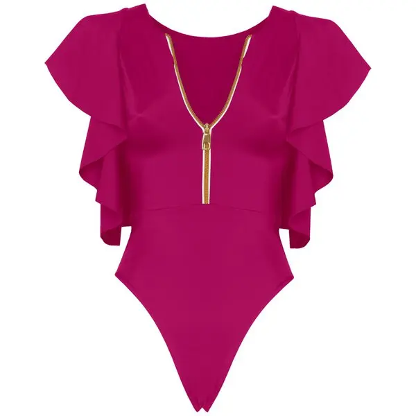 ANTONINIAS Juliet Zip Front One-piece Swimsuit With Ruffles - Pink