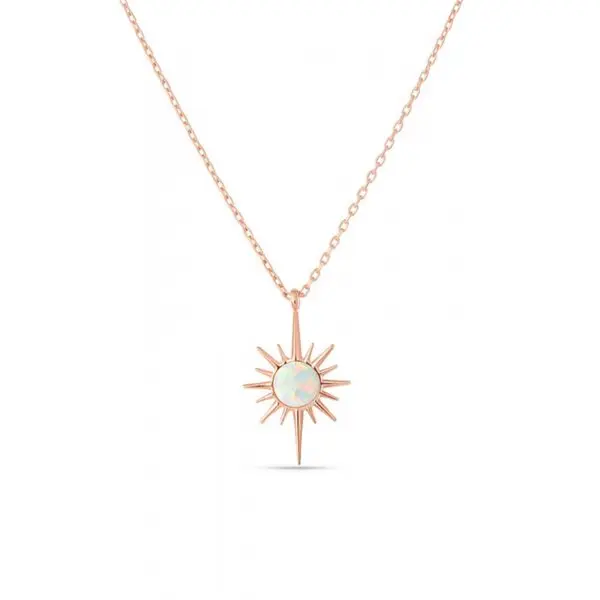 SPERO LONDON White Opal Northernstar Sterling Silver Pendant Necklace - Rose Gold
