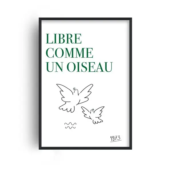 FANCLUB White / Green / Neutrals Free As A Bird French Animal Retro Art Print - White/green