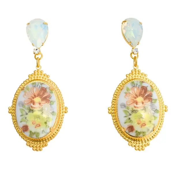 THE PINK REEF Floral Cameo Dangle Earrings - White