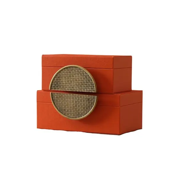 MARLETH Set Of Two Leather Boxes With Brass Handle - Orange/gold