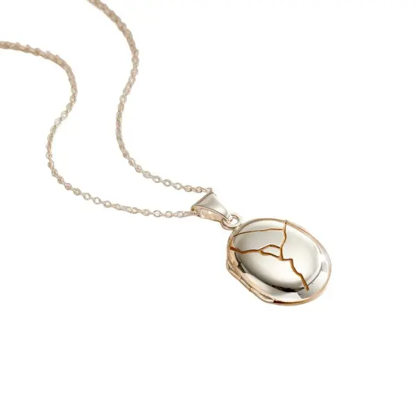 POSH TOTTY DESIGNS Sterling Kintsugi Oval Locket Necklace - Silver