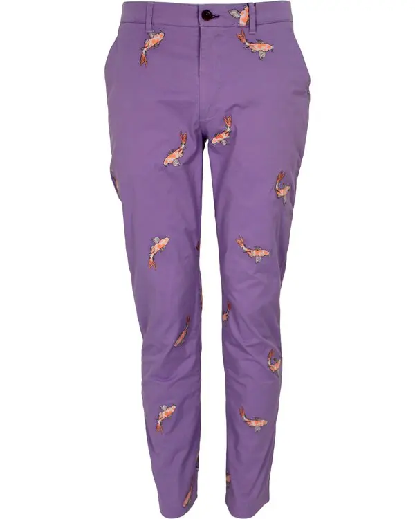 LORDS OF HARLECH Charles Koi Embroidered Pants - Purple