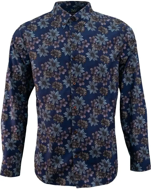 LORDS OF HARLECH Morris Italian Floral Shirt Navy - Blue