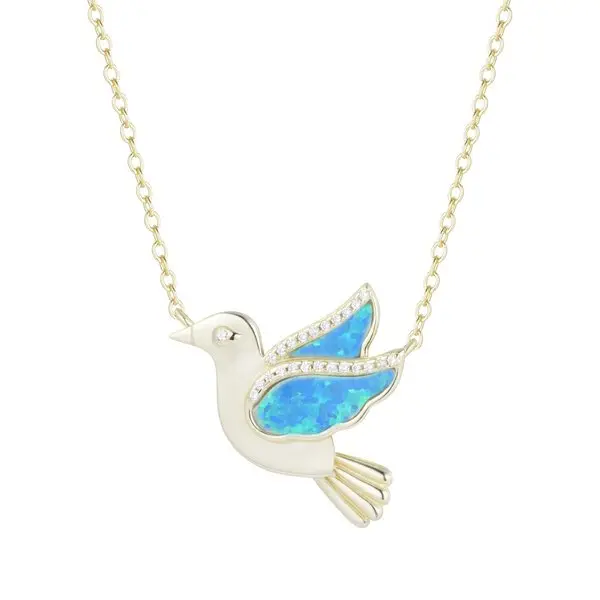 KAMARIA Opal Dove Bird Necklace With Crystals - Blue