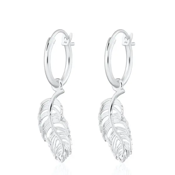 LILY CHARMED Sterling Feather Charm Hoop Earrings - Silver