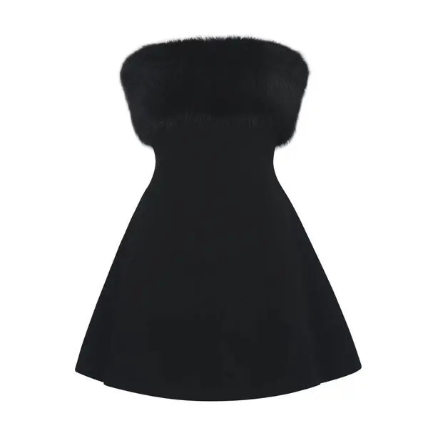 MISS CIRCLE NEW YORK Fur-trimmed A-line Mini Dress - Black