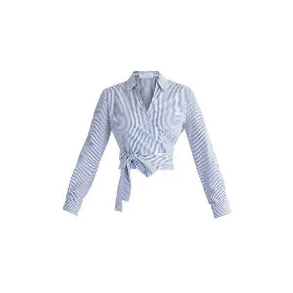 PAISIE Striped Side Tie Wrap Blouse - Blue