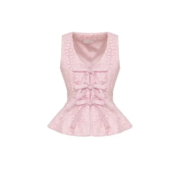 GEORGETTE Lace Bow Peplum Top