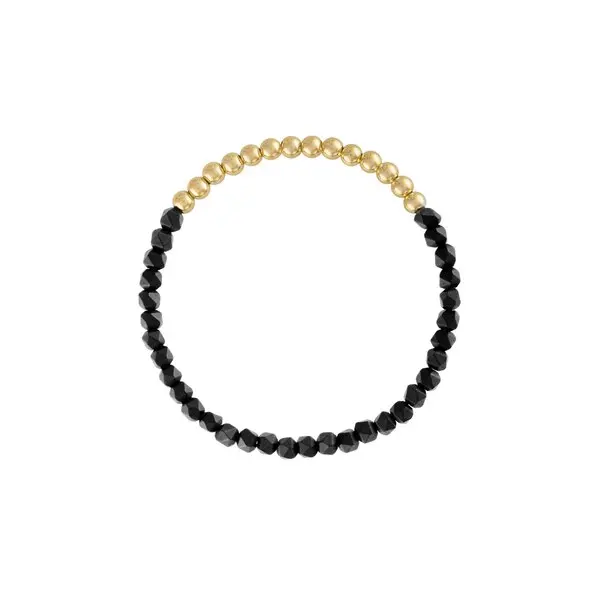 OLIVIA LE Mini Star Faceted Onyx Gold Beaded Bracelet - Black