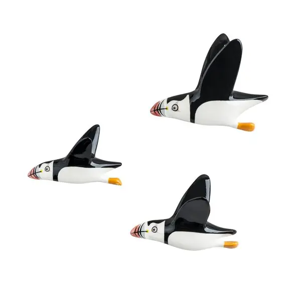 Hannah Turner Wall Mounted Puffin Flying Trio - Black