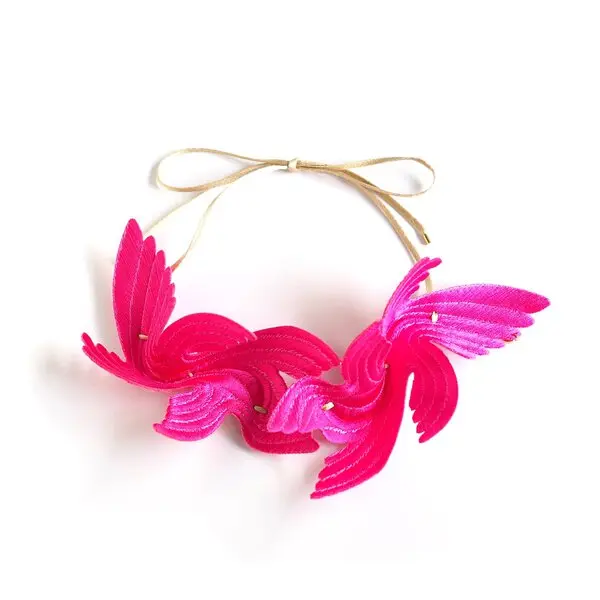 NANA WATANABE Joy Bird Wing Embroidered Statement Necklace - Pink