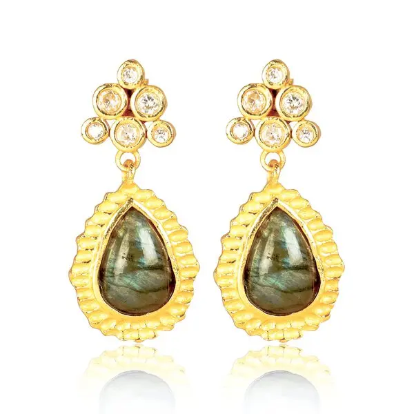 LILA RASA Labradorite & Crystal Statement Earrings - Blue/gold