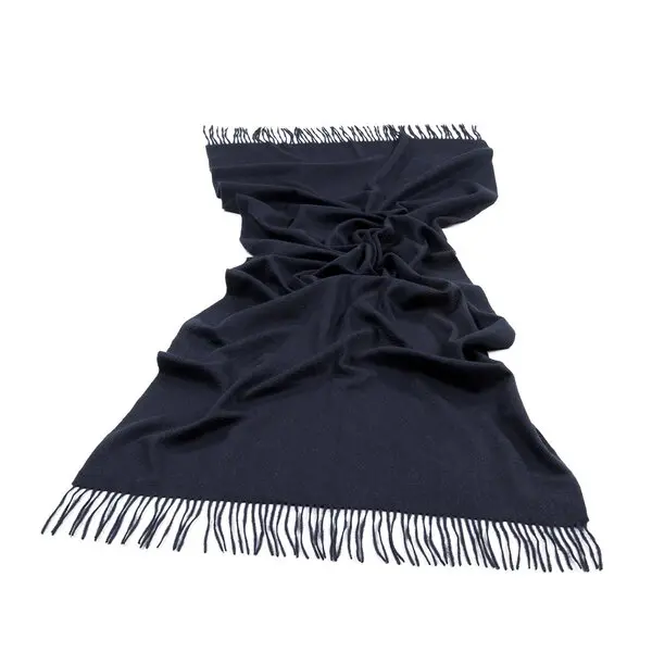 BEL CASHMERE Cashmere Stole With Fringes Navy - Blue