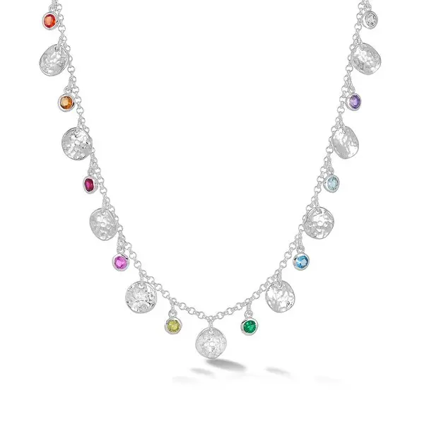 DOWER & HALL Hammered Disc And Mixed Gemstone Necklace - Silver