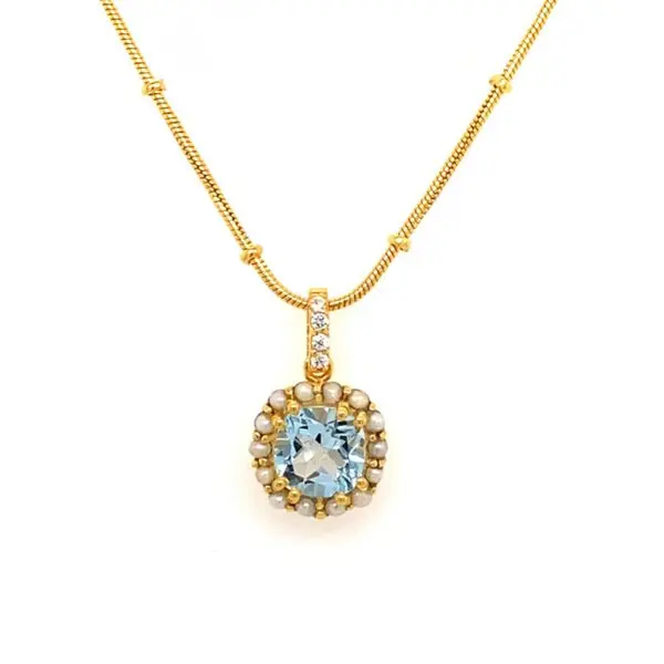 GEM BAZAAR JEWELLERY Diana Topaz And Pearl Pendant Necklace - Gold/blue/white