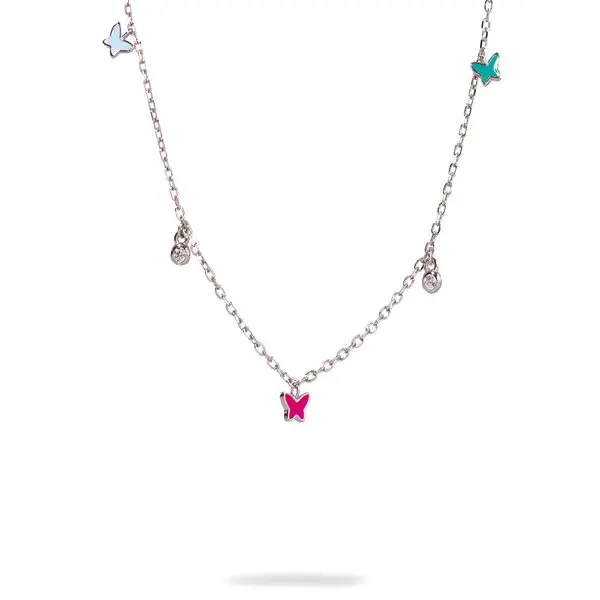 EBRU JEWELRY Sterling Silver Diamond Butterfly Choker Necklace - Blue/silver