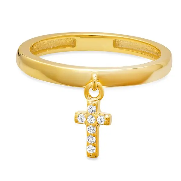 KYLIE HARPER Dangling Petite Cross Diamond Cz Ring - Gold