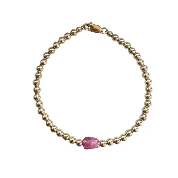 HERSELF COLLECTIONS 14k Gold Filled Pink Tourmaline Beaded Bracelet - Pink/gold