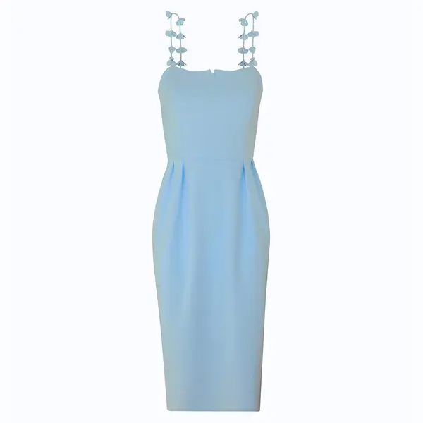 2KSTYLE Floral Hand-embellished Pencil Midi Dress - Blue
