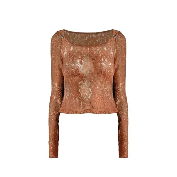 MAISON DE HOE Lace Knit Top With Flower Decorations