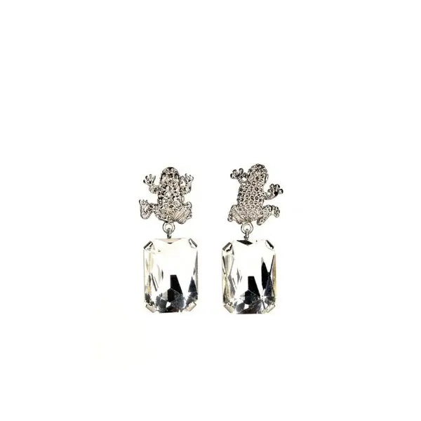 ADDICTED2 Neutrals / Armonia Plated Crystal Frog Earrings - Silver