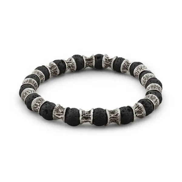SNAKE BONES Lava Bead And Sterling Link Bracelet - Silver
