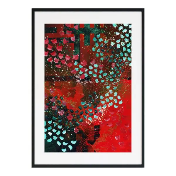 Jessica Slack Studio Red / Green Rosemary & Cranberry Spritz: Large Abstract Print - Red/green