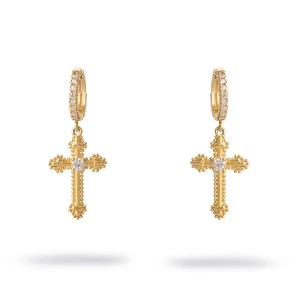 EBRU JEWELRY Divine Spark Cross Vermeil Earrings - Gold
