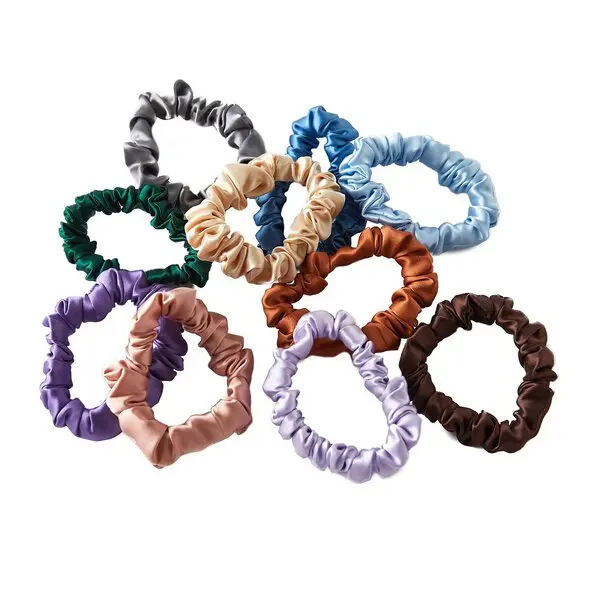 SOFT STROKES SILK Set Of Ten Silk Mini Scrunchies - Purple