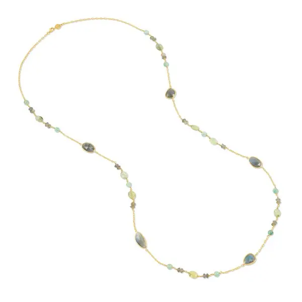 DOWER & HALL Labradorite, Prehnite, And Agate Array Necklace - Gold