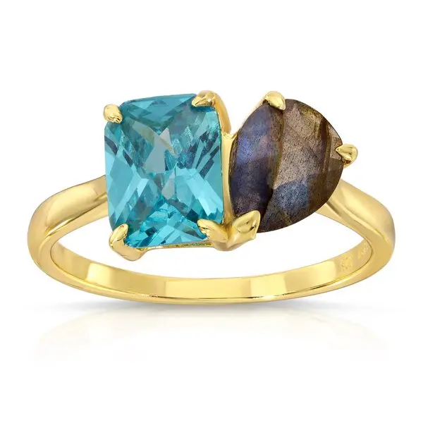 NATIVE GEM Perfect Pair Pariba And Labradorite Ring - Blue