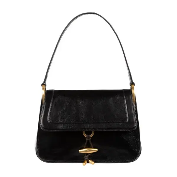 TIME RESISTANCE Leather Flap Shoulder Bag - Black