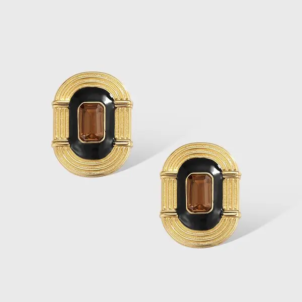 RETRO CHIC Roman Night Earrings - Brown/gold/black