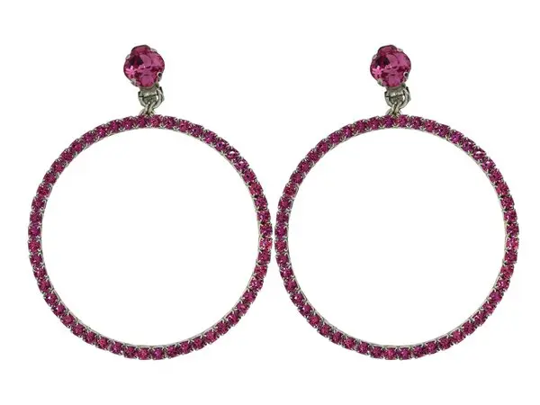 VICKISARGE Large Hoop Earrings In Platinum With Crystals - Pink