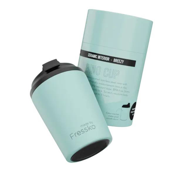 FRESSKO Bino 8oz / 227ml Reusable Coffee Cup, Ceramic Breezy - Blue