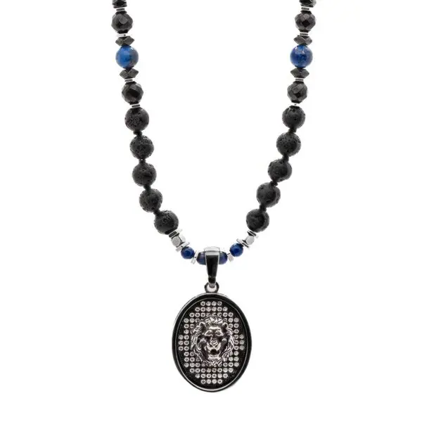 EBRU JEWELRY Lion Pendant Beaded Necklace - Black/silver