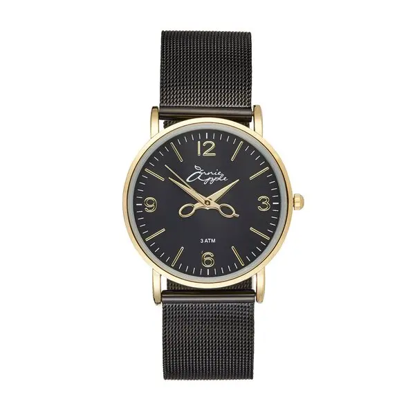 BERMUDA WATCH COMPANY Annie Apple Gold Tone Mesh Band Watch - Black