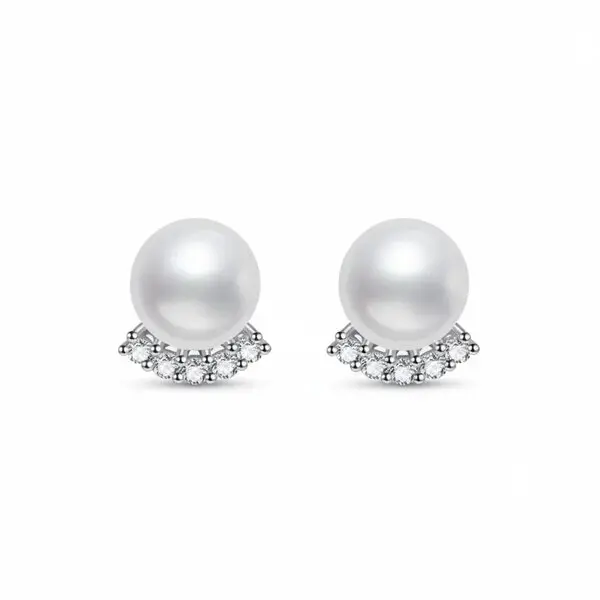 ANGEL BAROCCO Moissanite Freshwater Pearl Stud Earrings - Silver