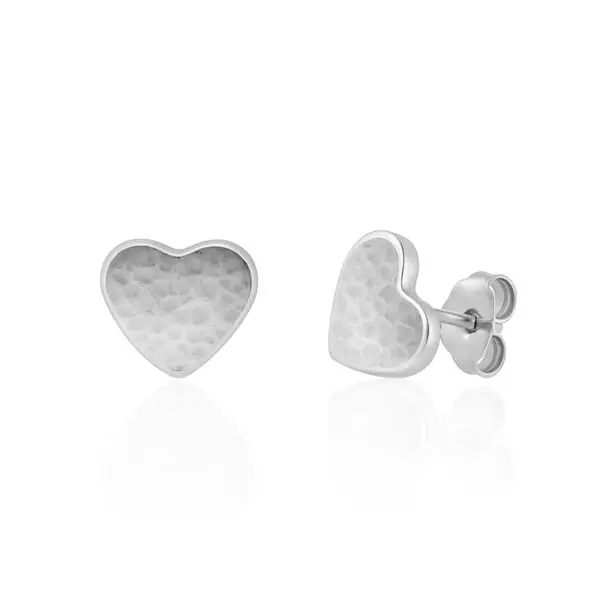 UNALOE Sterling Hammered Heart Stud Earrings - Silver