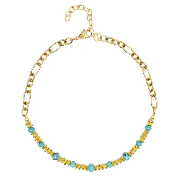 NIALAYA JEWELRY Chain Choker With Turquoise - Gold/blue