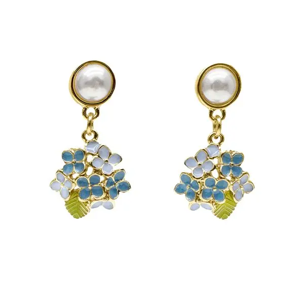 FARRA Flower Dangle Pearl Stud Earrings - Blue