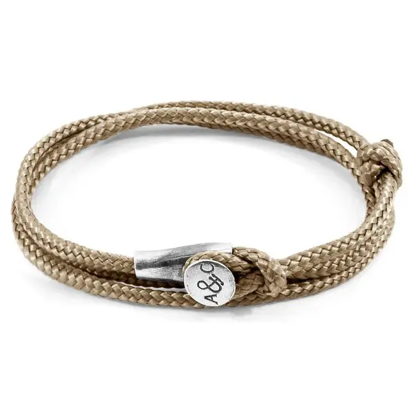 ANCHOR & CREW Dundee Silver & Rope Bracelet - Brown