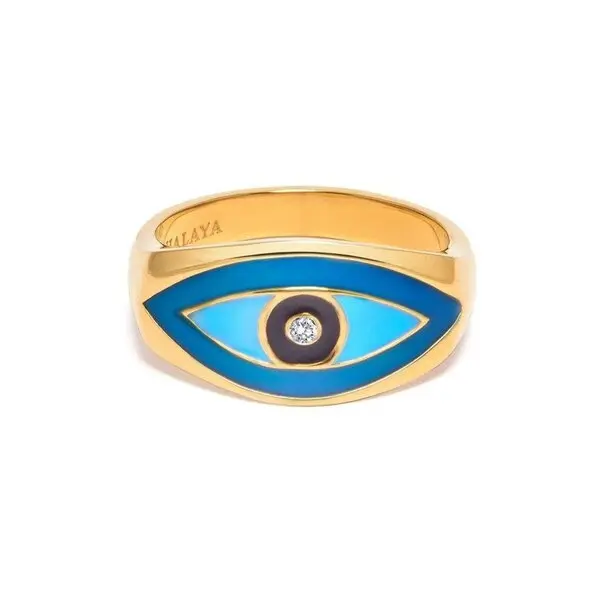 NIALAYA JEWELRY Evil Eye Ring - Gold/blue
