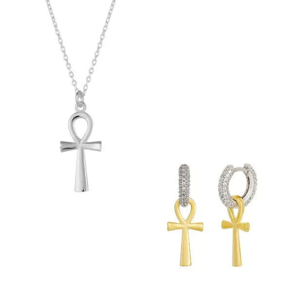 SPERO LONDON Sterling Egyptian Ankh Necklace And Earring Set - Silver