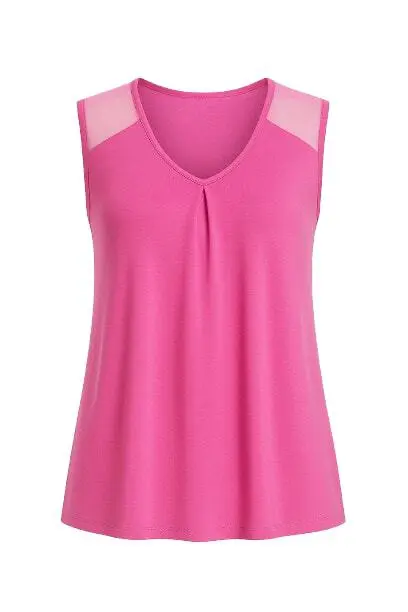 CONQUISTA V-neck Sleeveless Pleat Detail Top
