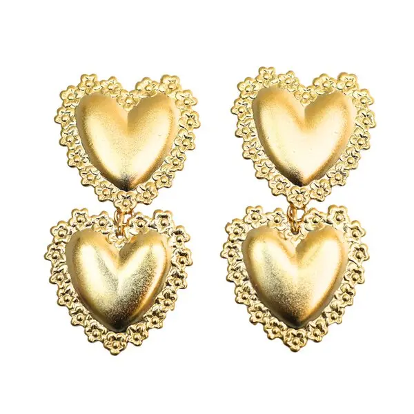 THE PINK REEF Double En Valentine Heart Earrings - Gold