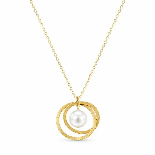 PEARL CODE Gold Baroque Pearl Double Circle Pendant Necklace - White