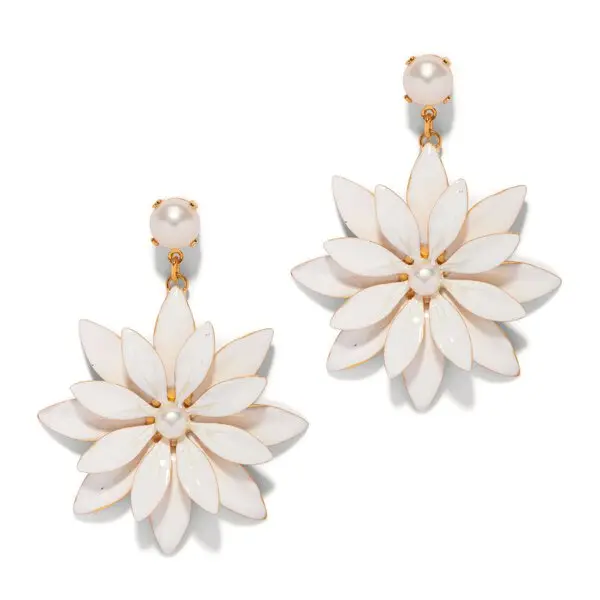 THE PINK REEF Hand Painted Pearl Azalea Dangle Earrings - White