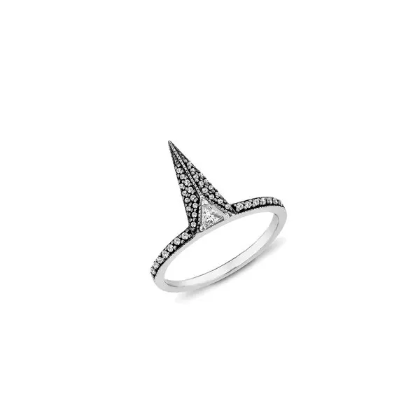 SALLY SKOUFIS Urge Ring With Diamond Simulant In Platinum - White/black